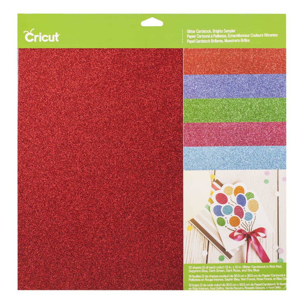 Cricut Glitter Cardstock 10 Sheet Sampler Brights 30.5cm x 30.5cm - EKD ...